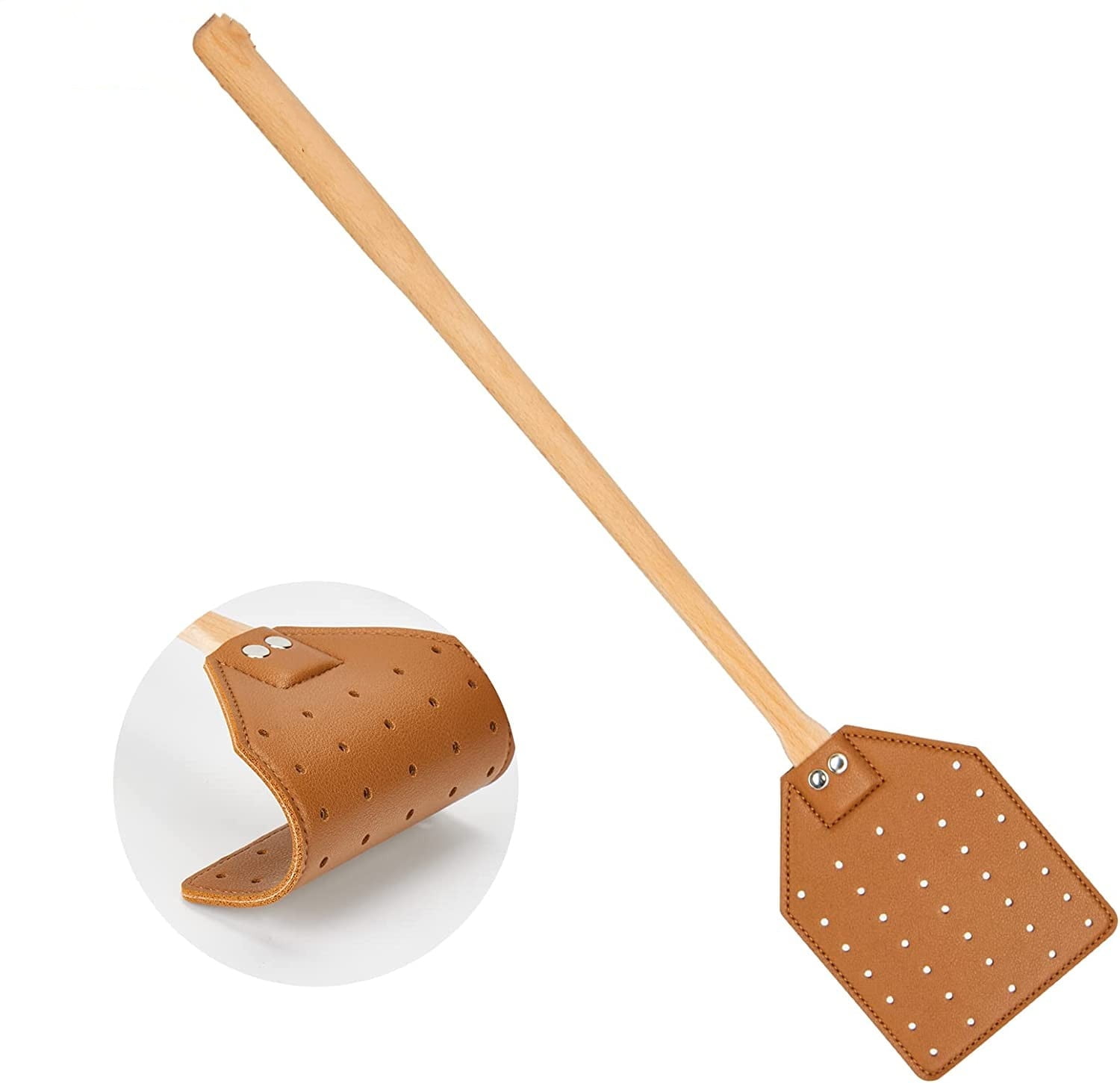Trianu Fly Swatter Leather Fly Swatter Manual Fly Swatter with Wood ...