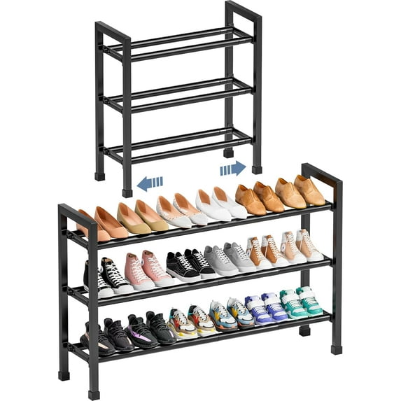 19“- 43” Adjustable Shoe Rack, 3 Adjustable Length, 3 Tier Expandable Shoe Rack for Closet ...