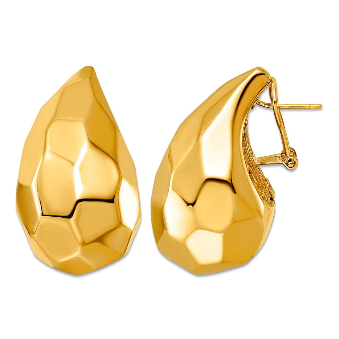 14k Solid Yellow Gold Faceted Teardrop Omega Back Earrings 34.1x19.4mm ...