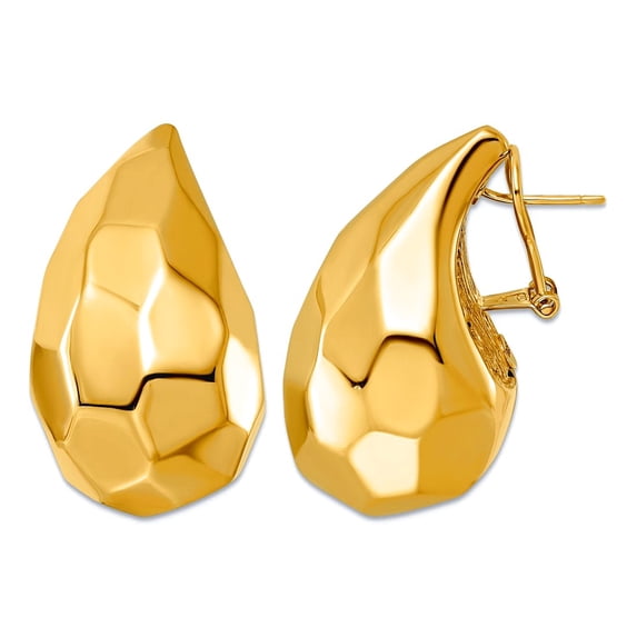 14k Solid Yellow Gold Faceted Teardrop Omega Back Earrings 34.1x19.4mm ...