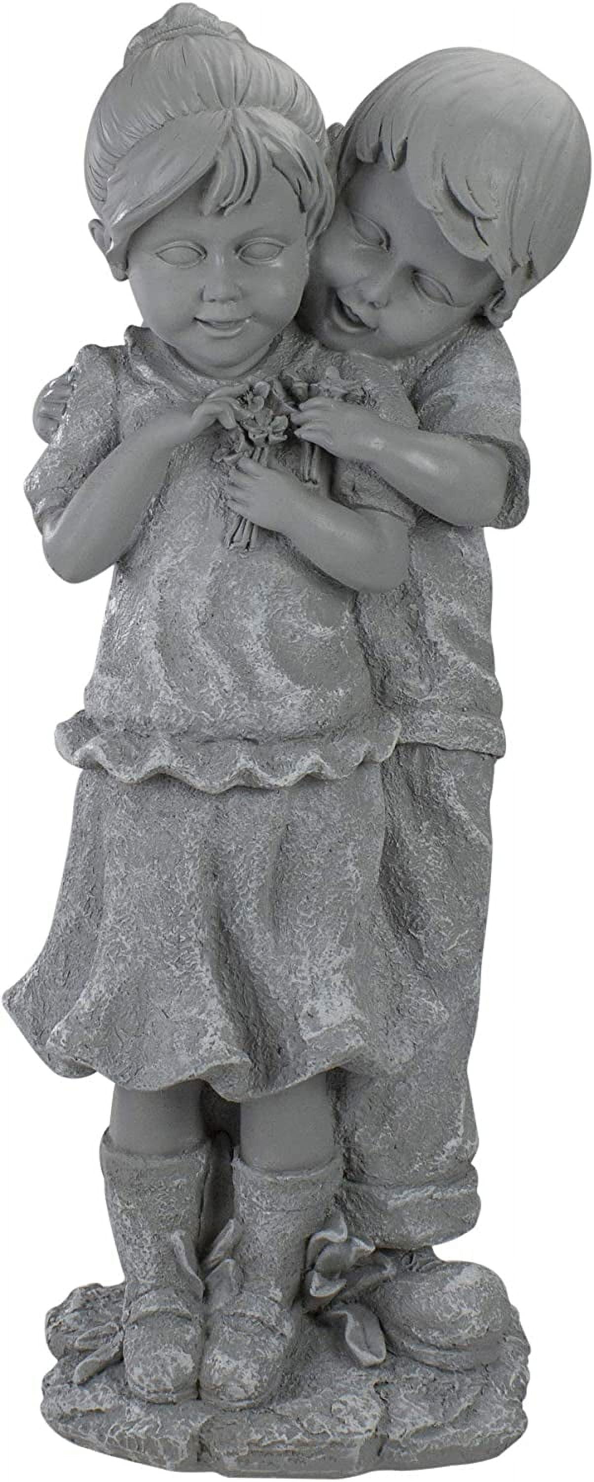 19.5" Gray Boy Hugging Girl Outdoor Garden Statue - Walmart.com