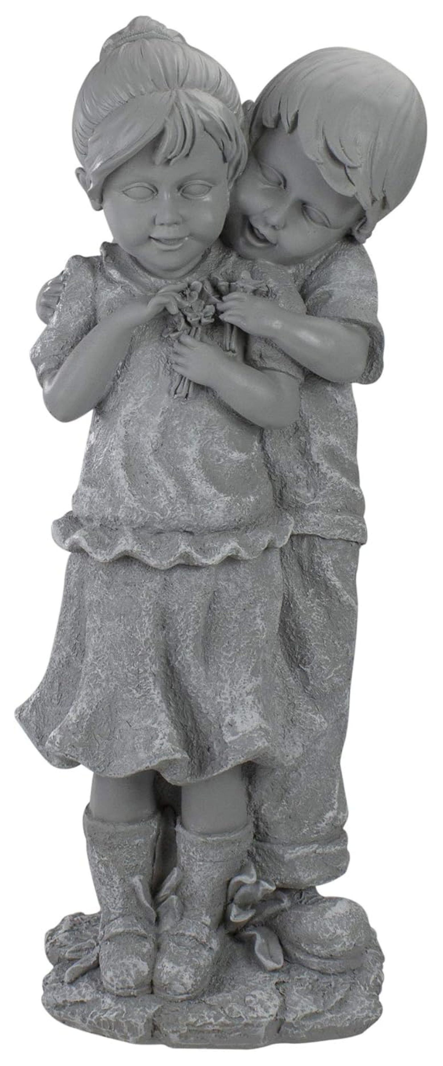 19.5" Gray Boy Hugging Girl Outdoor Garden Statue - Walmart.com