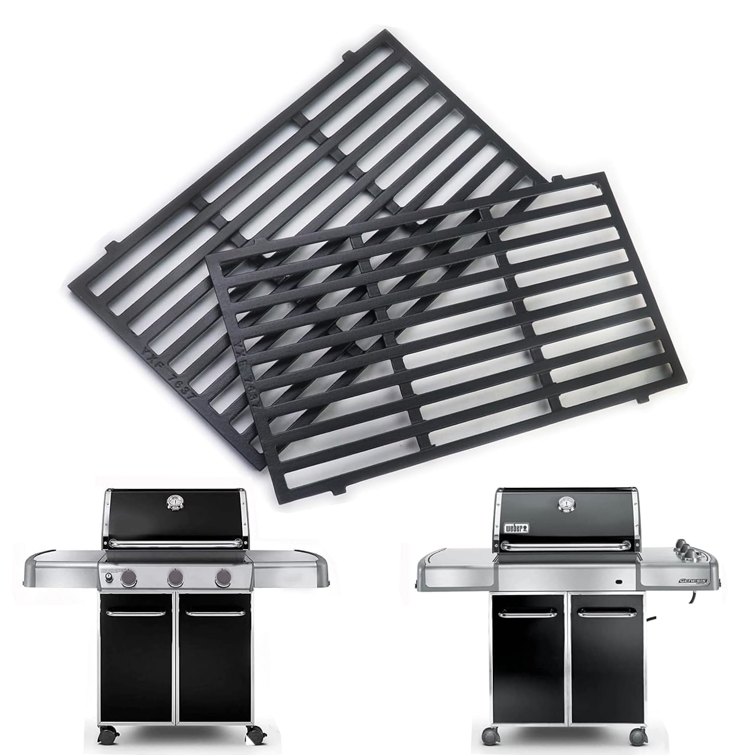 19.5" Grill Grates 2 PCS Cast Iron Cooking Grid for Weber Genesis 300 ...