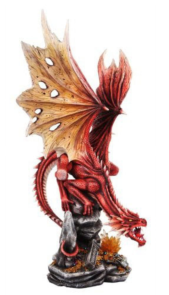 19.5 Inch Fire Breathing Red Dragon on Cascading Rock Statue Figurine ...