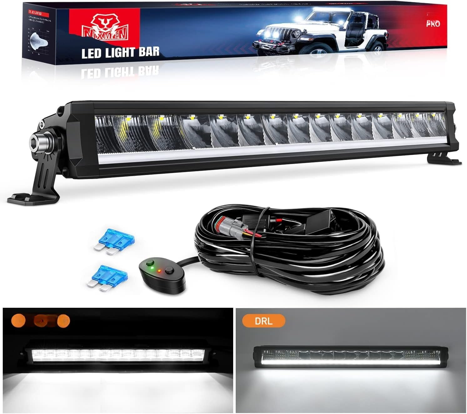 19.5 Inch Single Row Slim Light Bar 75W 8045LM Anti-Glare Flood Spot ...