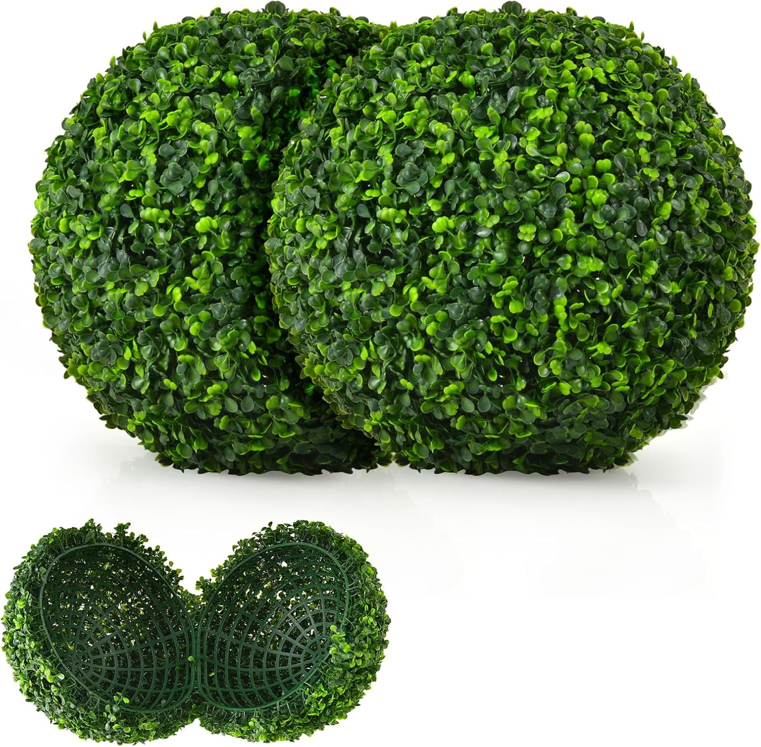 19.5 Inch Topiary Ball, 2 pcs Sun Protective Faux Boxwood Greenery ...