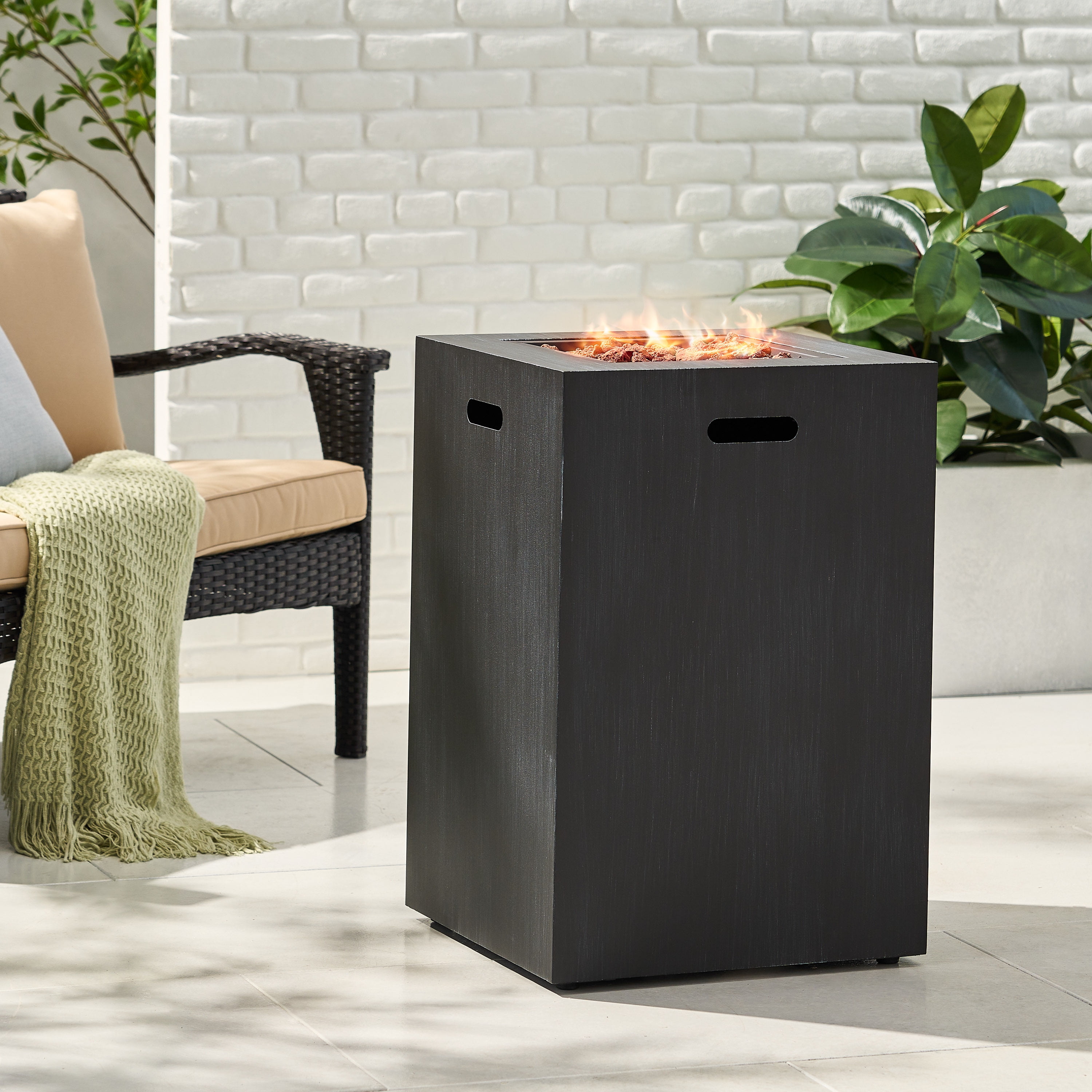 19.5" Outdoor 30,000 BTU Propane Fire Pit, Tank Inside, Brushed Black ...