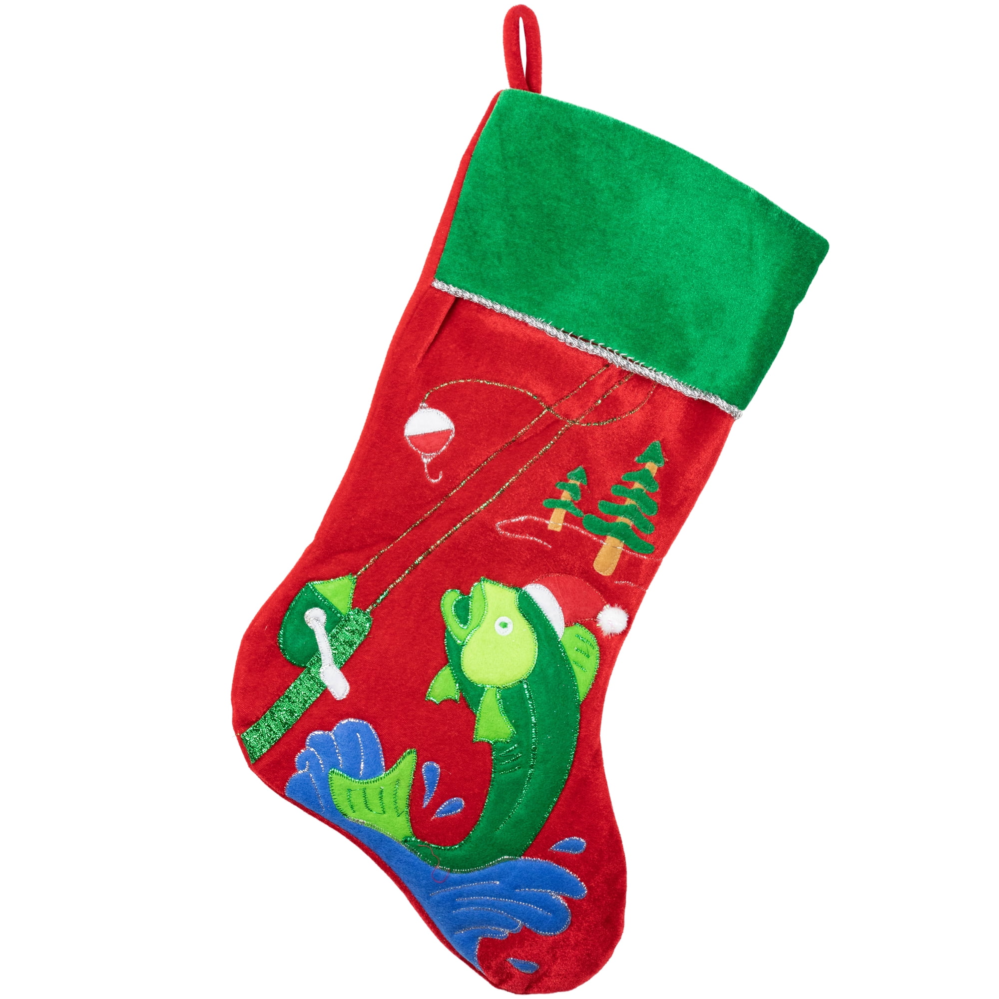 Northlight 19.5" Red Velveteen Fishing Themed Christmas Stocking with ...