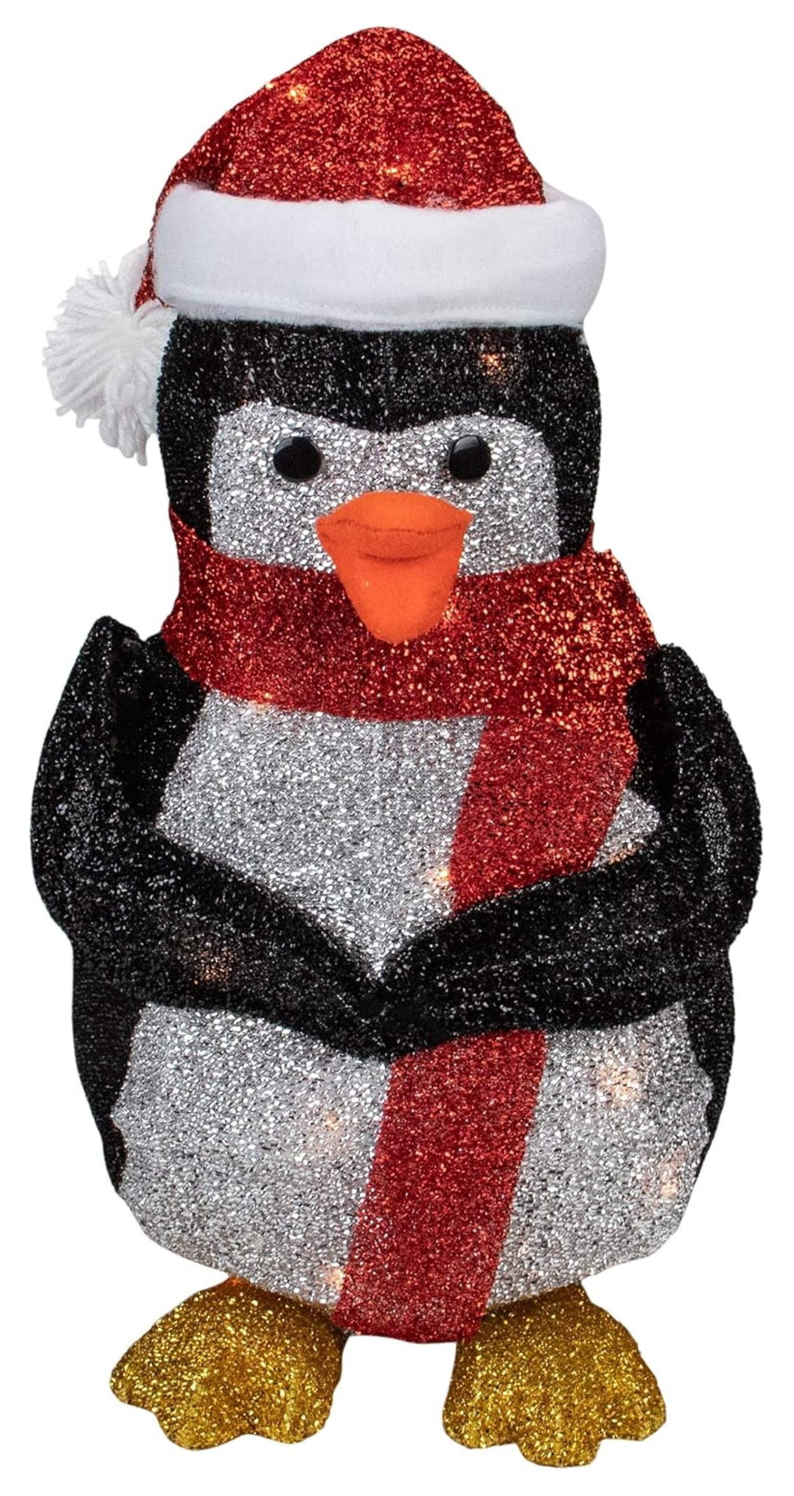 19.5" White and Red Lighted Penguin with Santa Hat Outdoor Christmas ...