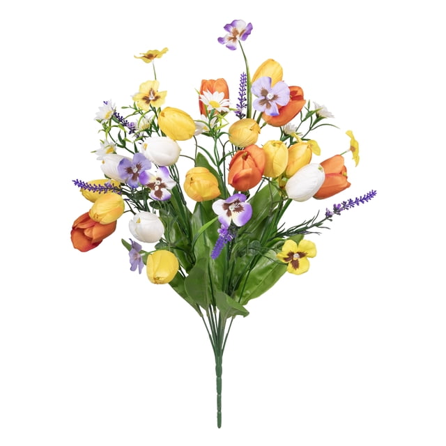 19.5-inch Artificial Silk Orange & Yellow Tulip Mixed Spring Bouquet ...