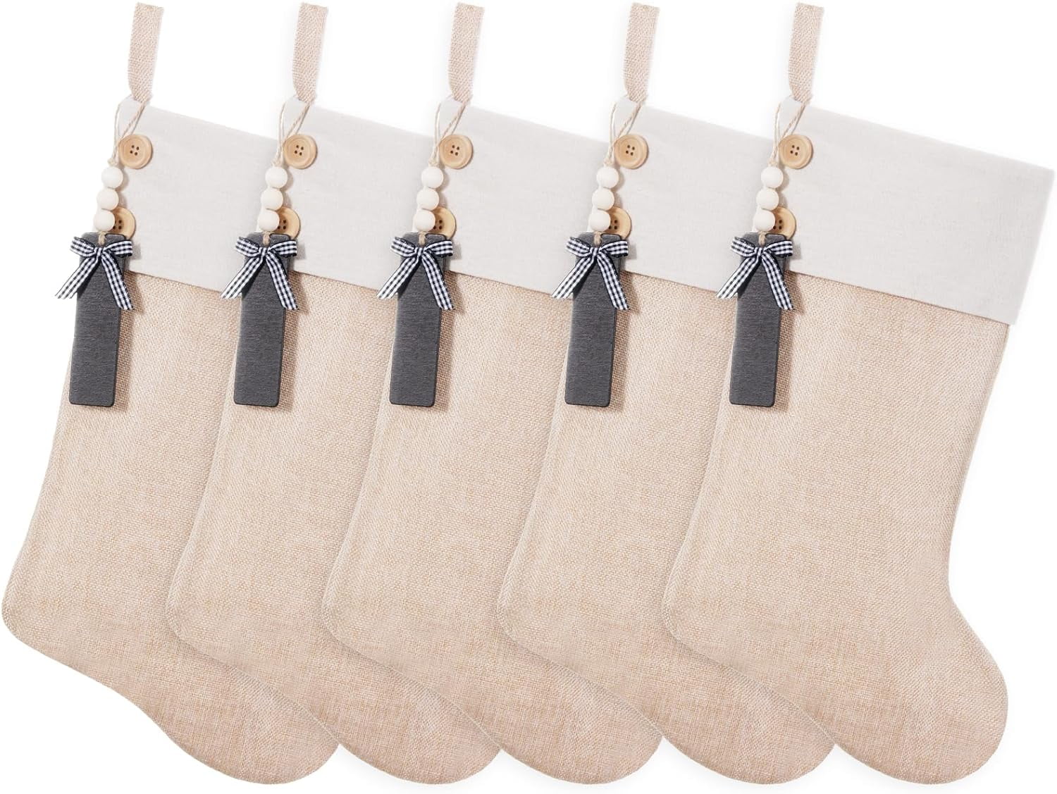 19.5 inch Personalized Burlap Christmas Stockings，Blank Wooden Tags DIY ...