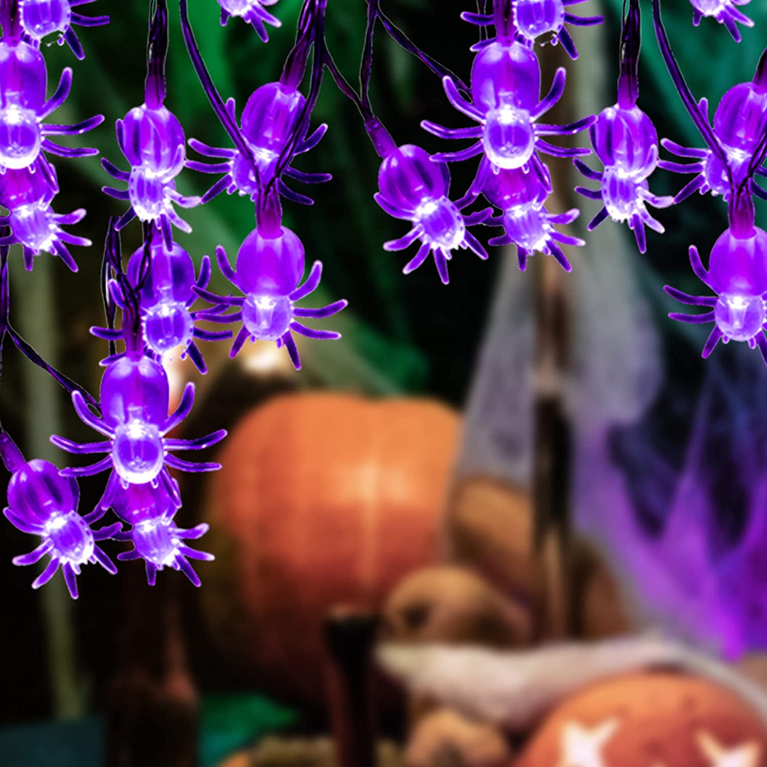 19.5ft 40 LED Halloween Spider String Lights,Halloween Lights with ...