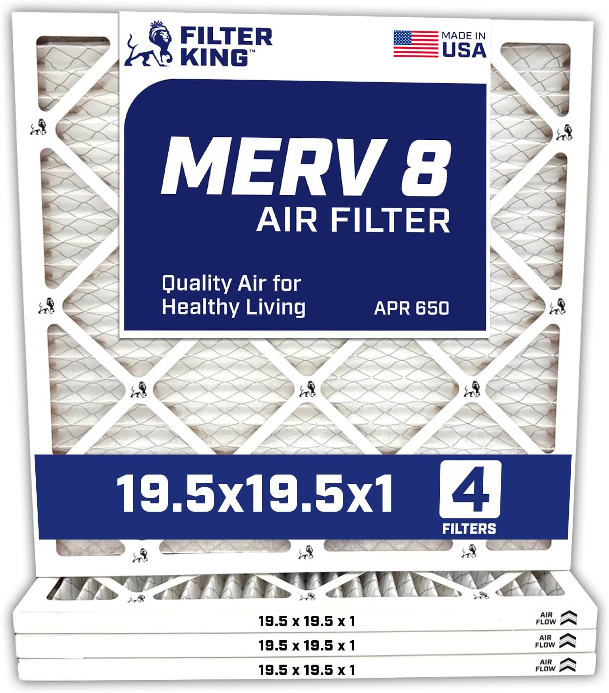 19.5x19.5x1 Air Filter | 4-PACK | MERV 8 HVAC Pleated A/C Furnace ...