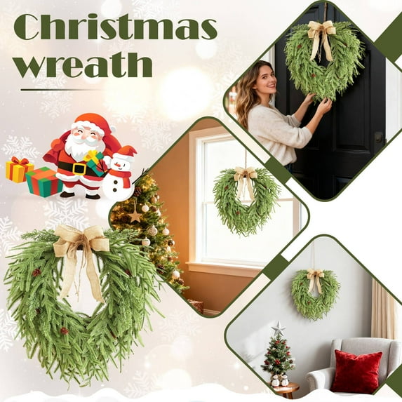 19.6" Christmas Wreath Mini Cabinet Wreaths for Kitchen with Red Gold ...