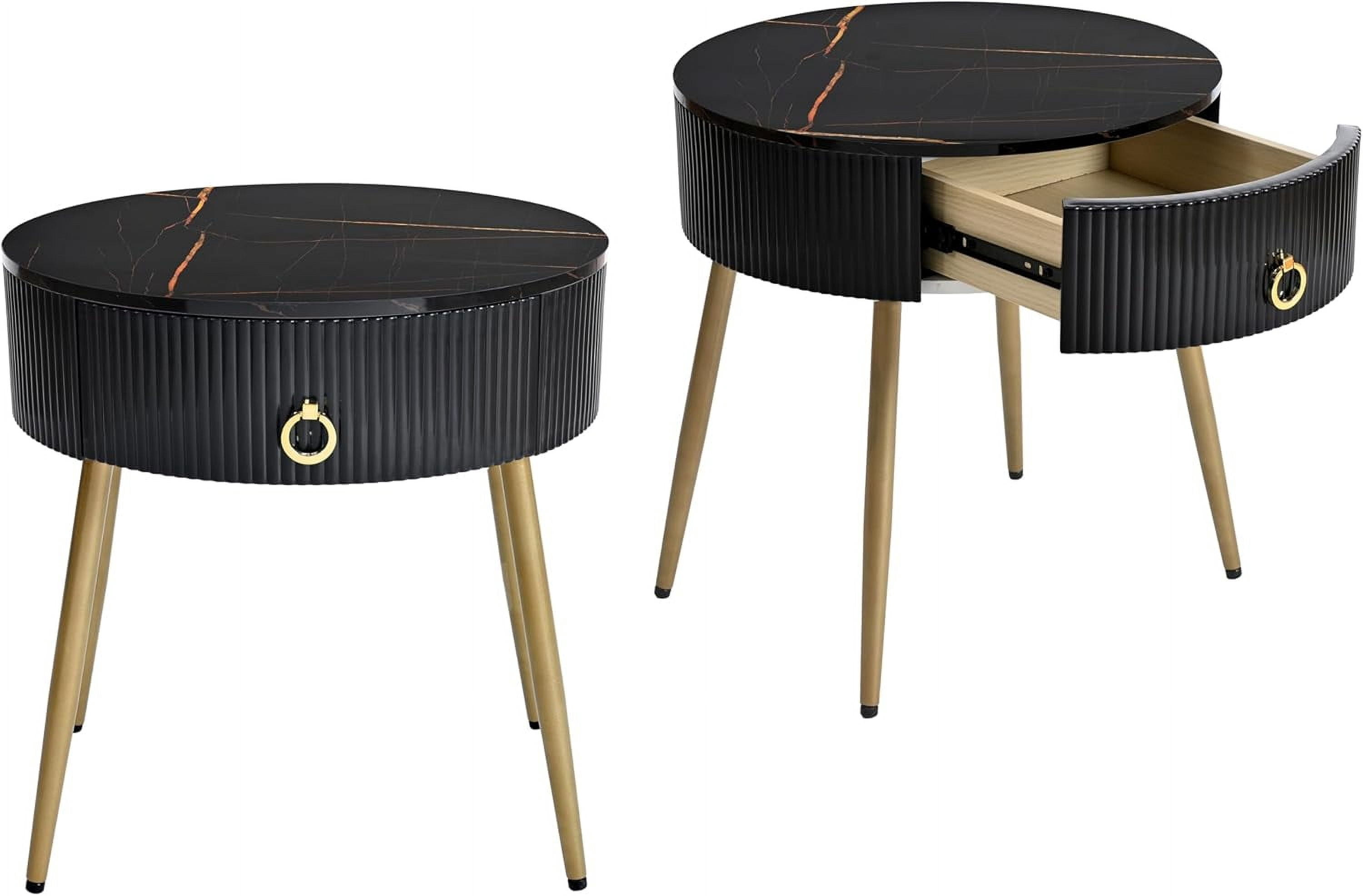 19.6'' End Tables Set of 2 with High Gloss Faux Marble Tabletops ...