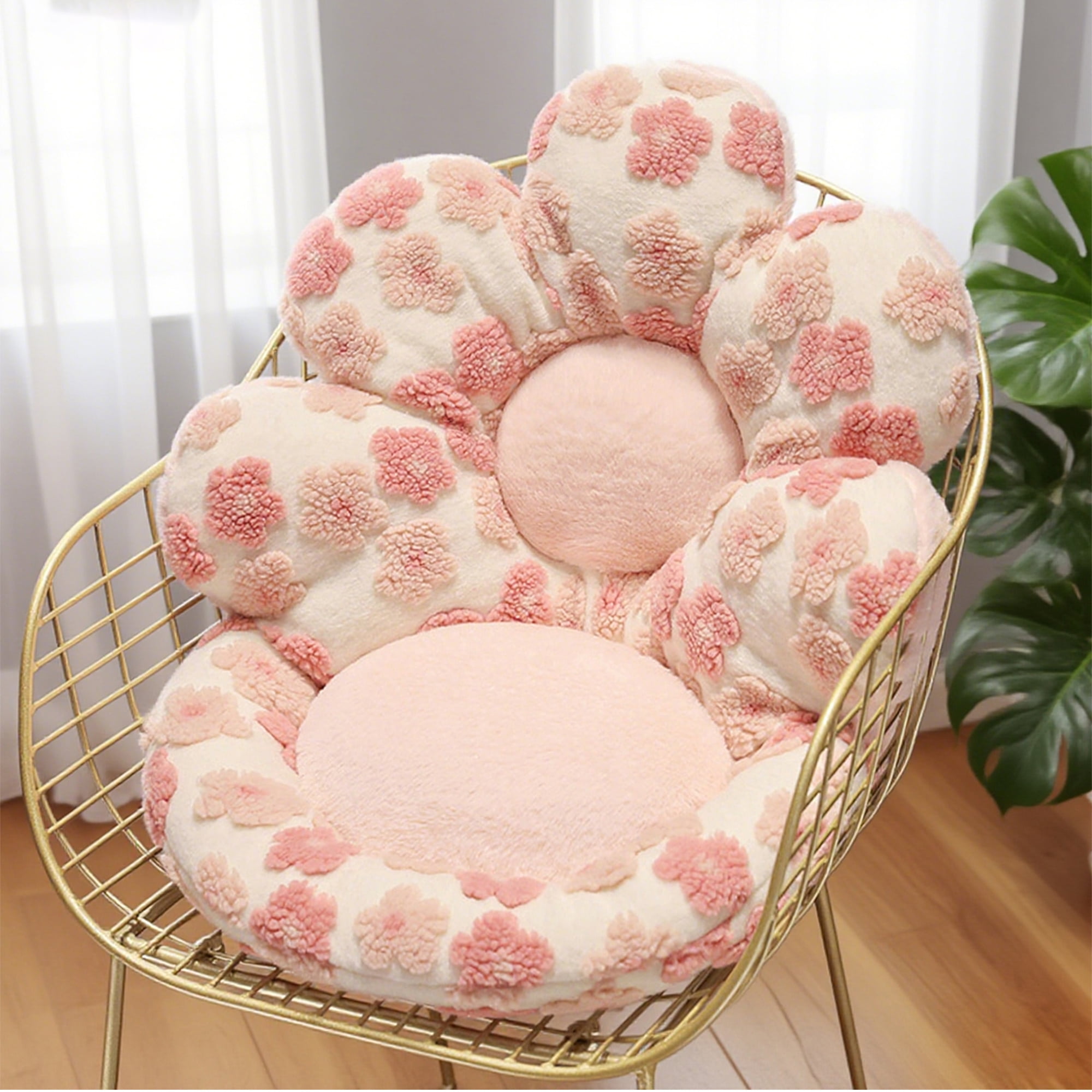 19.6"Flower Shape Chair Pillow Cute Seat Cushion with Backrest ...