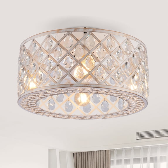 19.6'' Flush Mount Ceiling Fan with Light Kit, Crystal Ceiling Fans ...