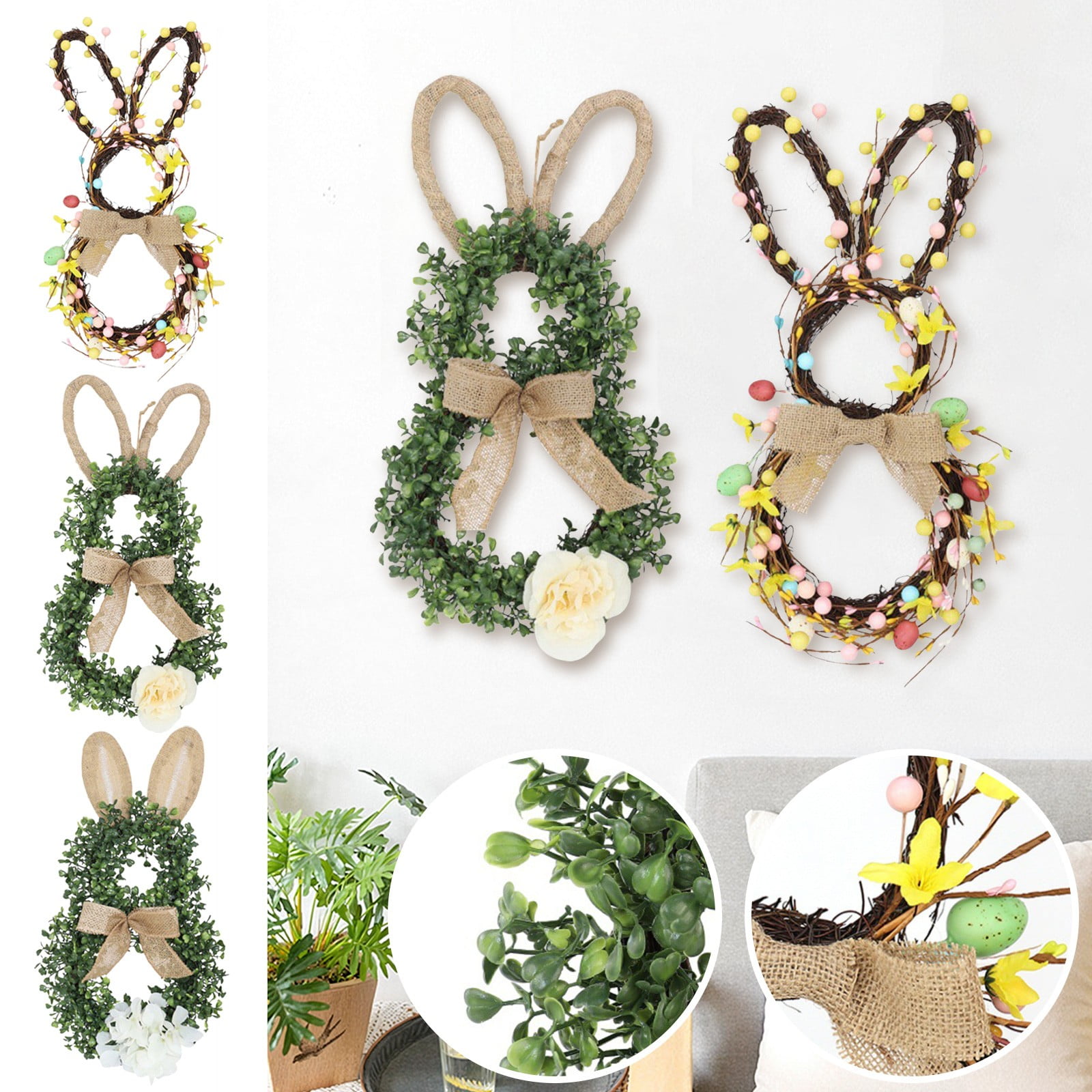 19.6 Inch Easter Wreath Easter Bunny Colorful Eggs Wreath for Front ...