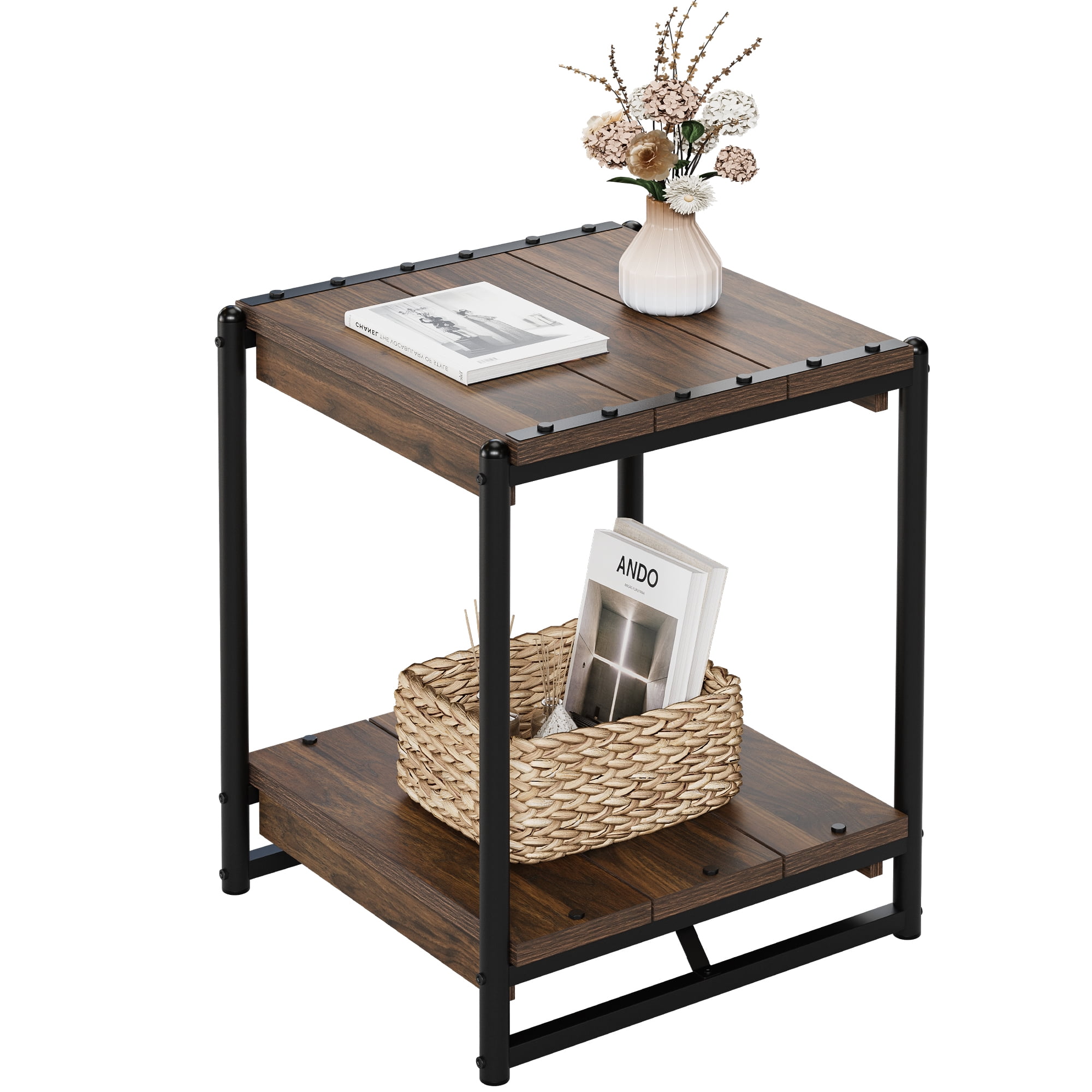 19.6 Inch End Table,Coffee Table with Storage Shelf,Rustic Wooden ...