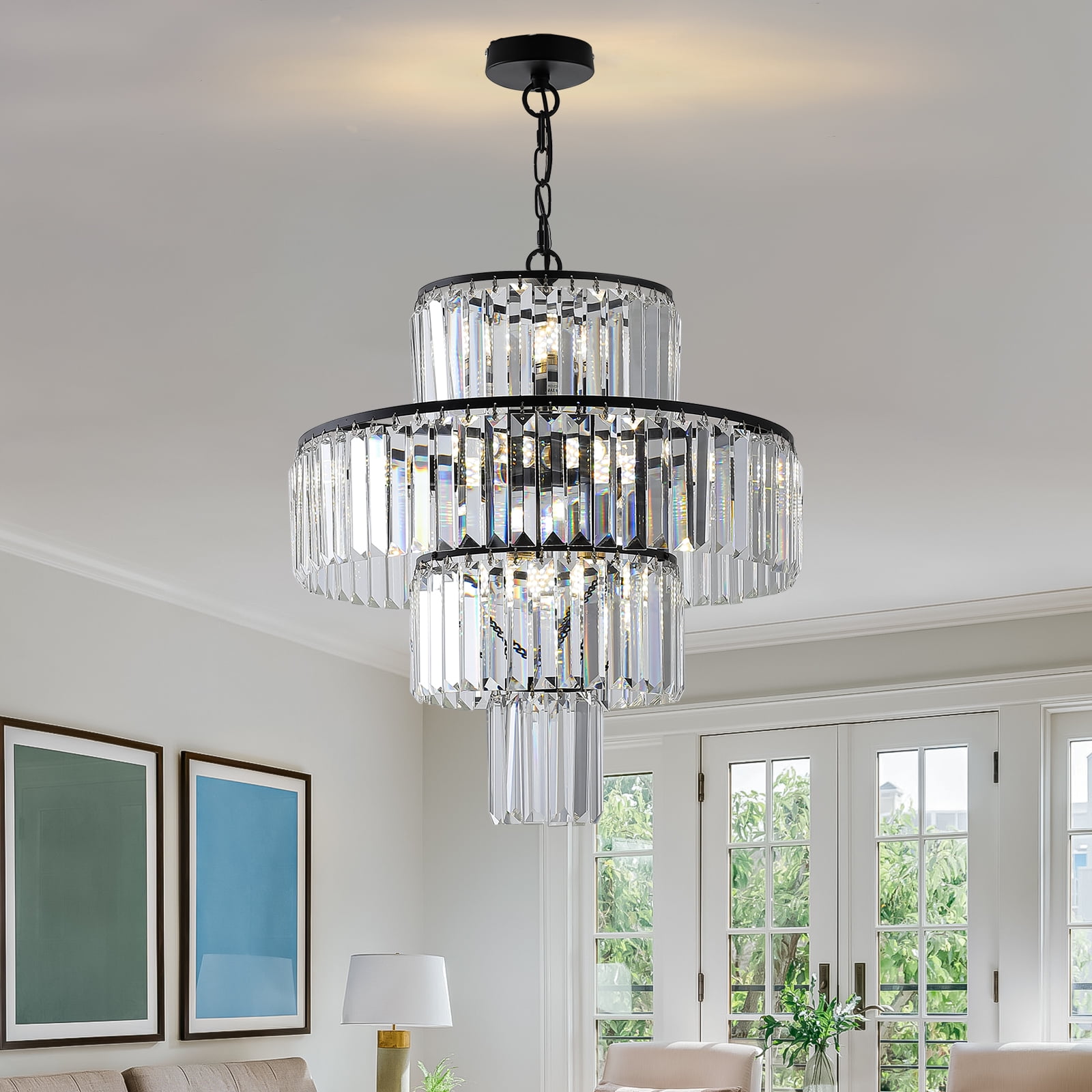 19.6 Inch Modern Crystal Chandeliers,4 Tier Round Crystal Pendant ...