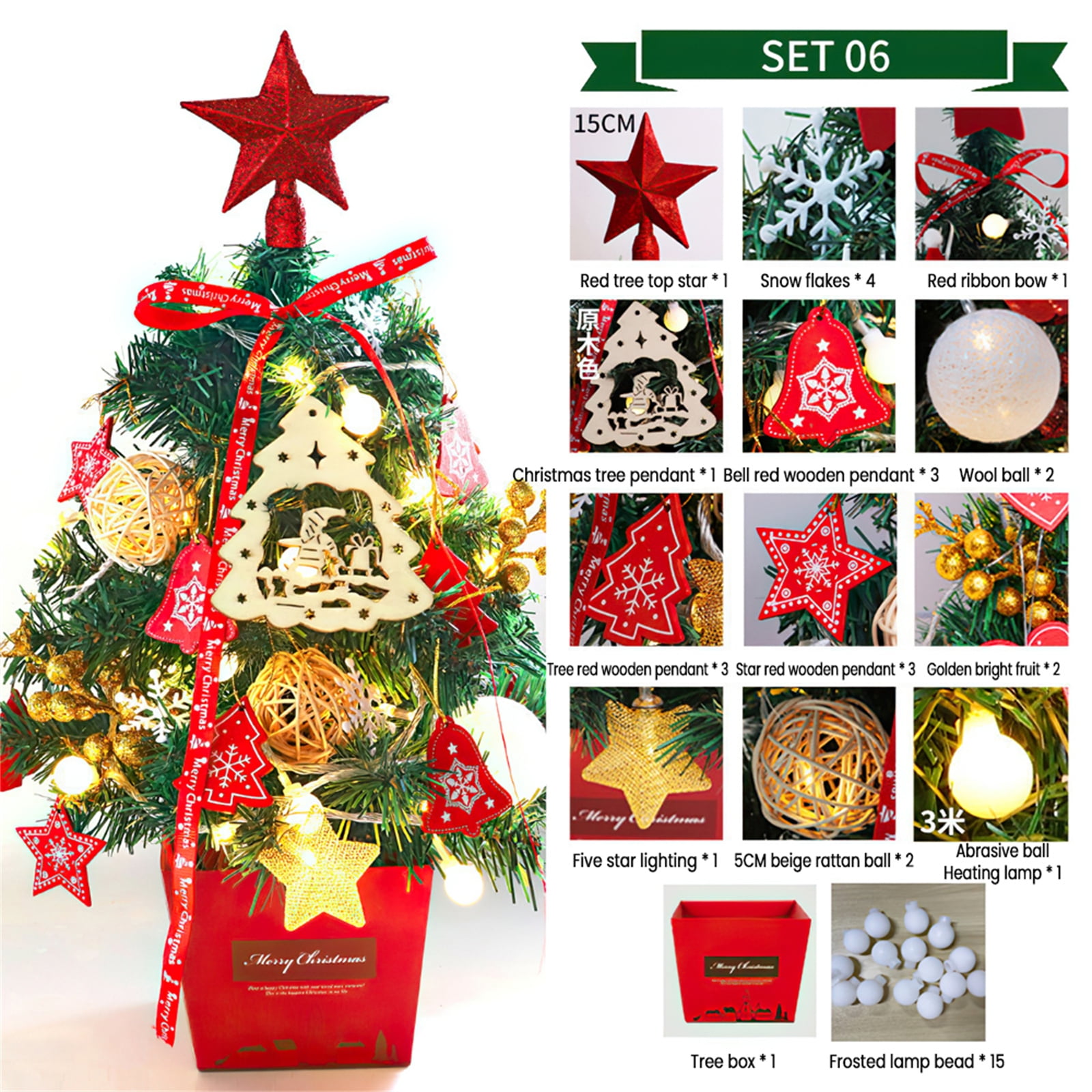 19.6" Mini Christmas Tree Set, Tabletop Artificial Christmas Tree, LED ...