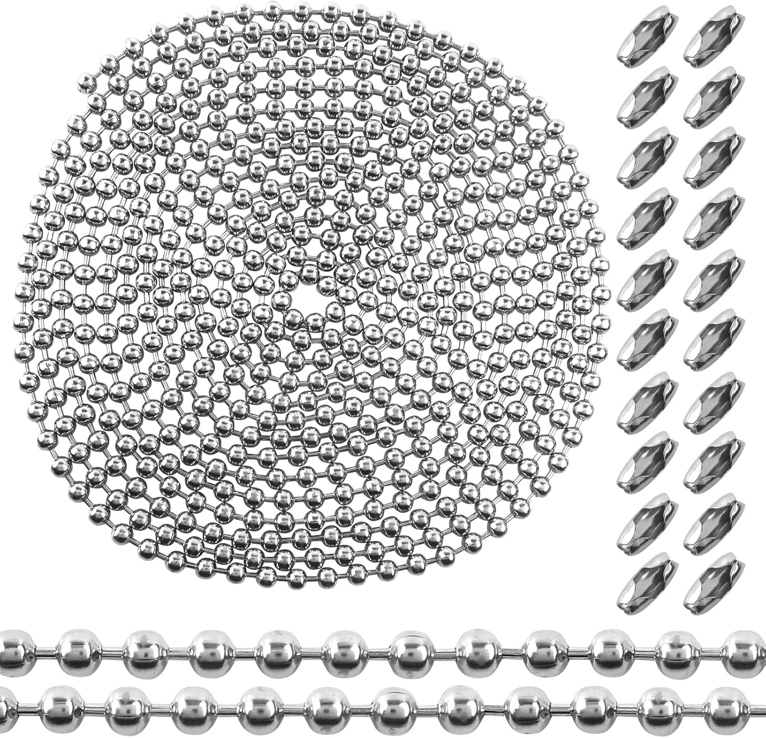 19.6-foot stainless steel bead chain 3.2mm bead chain with 20 matching ...