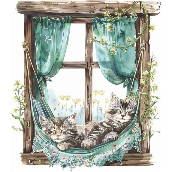 19.6 x 22.4 inches Cute Lazy Cats Fake Wooden Window Removable Wall ...