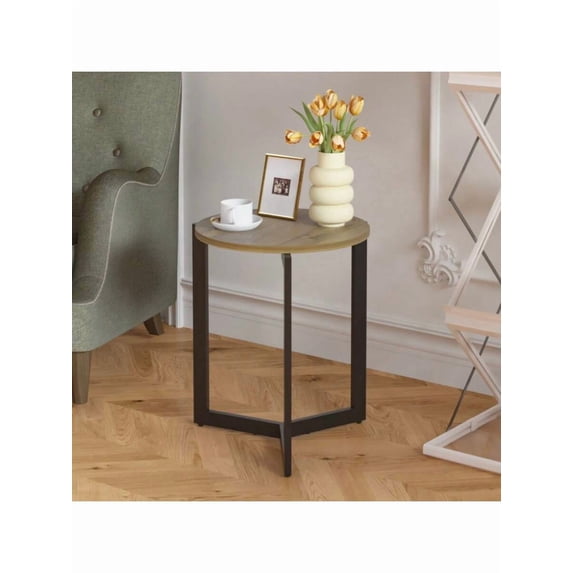 19.68''H Rustic Brown Round Side Table – Metal Frame, MDF, Living Room ...