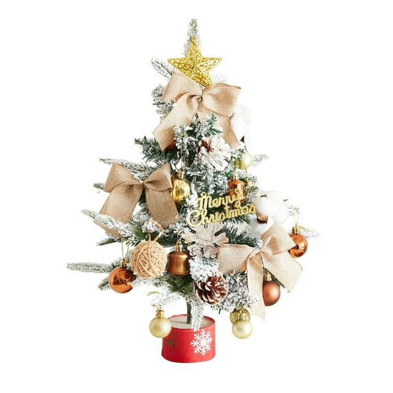 19.68 Inch Mini Christmas Tree, Pre-Decorated Snow Flocked Tabletop ...