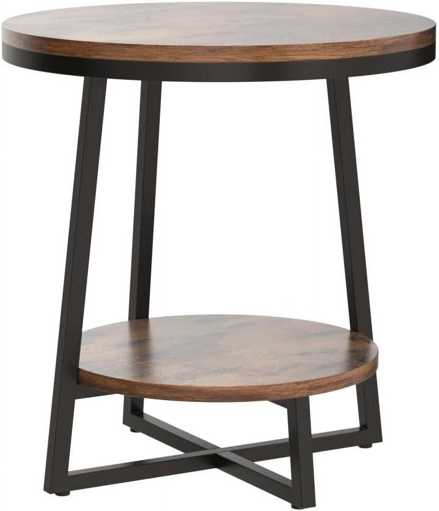 19.68" Rustic Brown Industrial End Table with Storage Shelf | 2-Tier ...