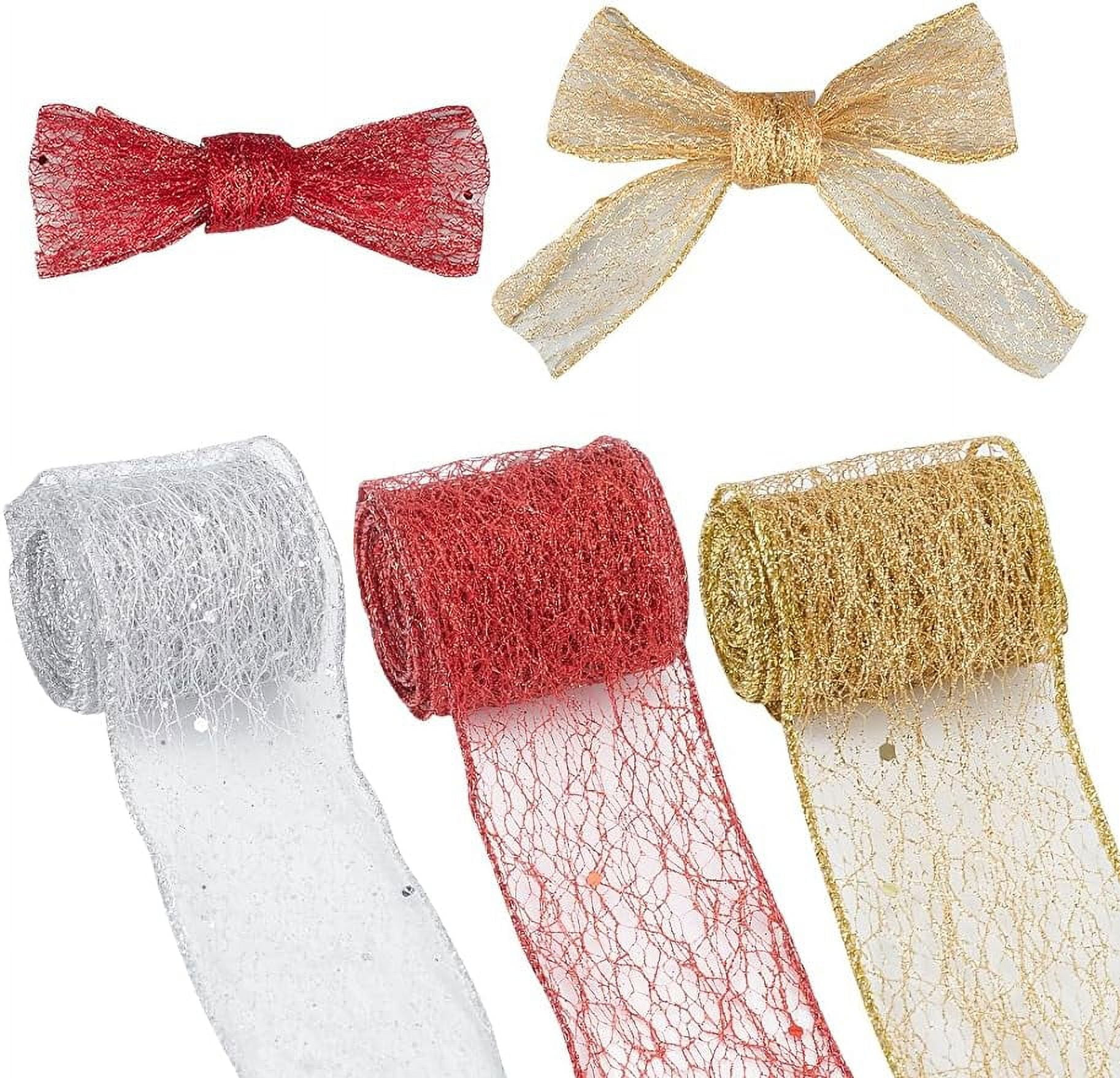 About 19.68 Yards 3 Colors Wired Ribbons Mixed Color Sparkle Cloth ...
