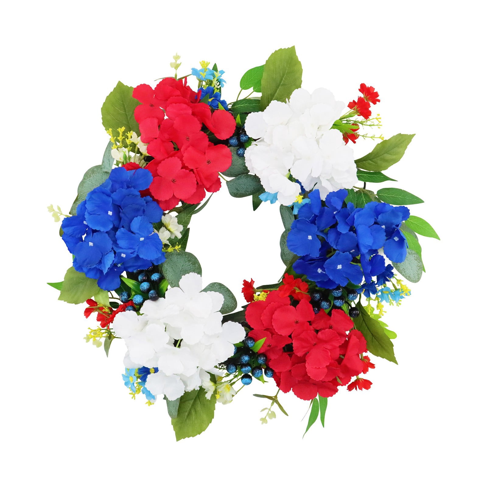 19.68 in Patriotic Hydrangea Wreath, 4th of July Decorations Red White ...