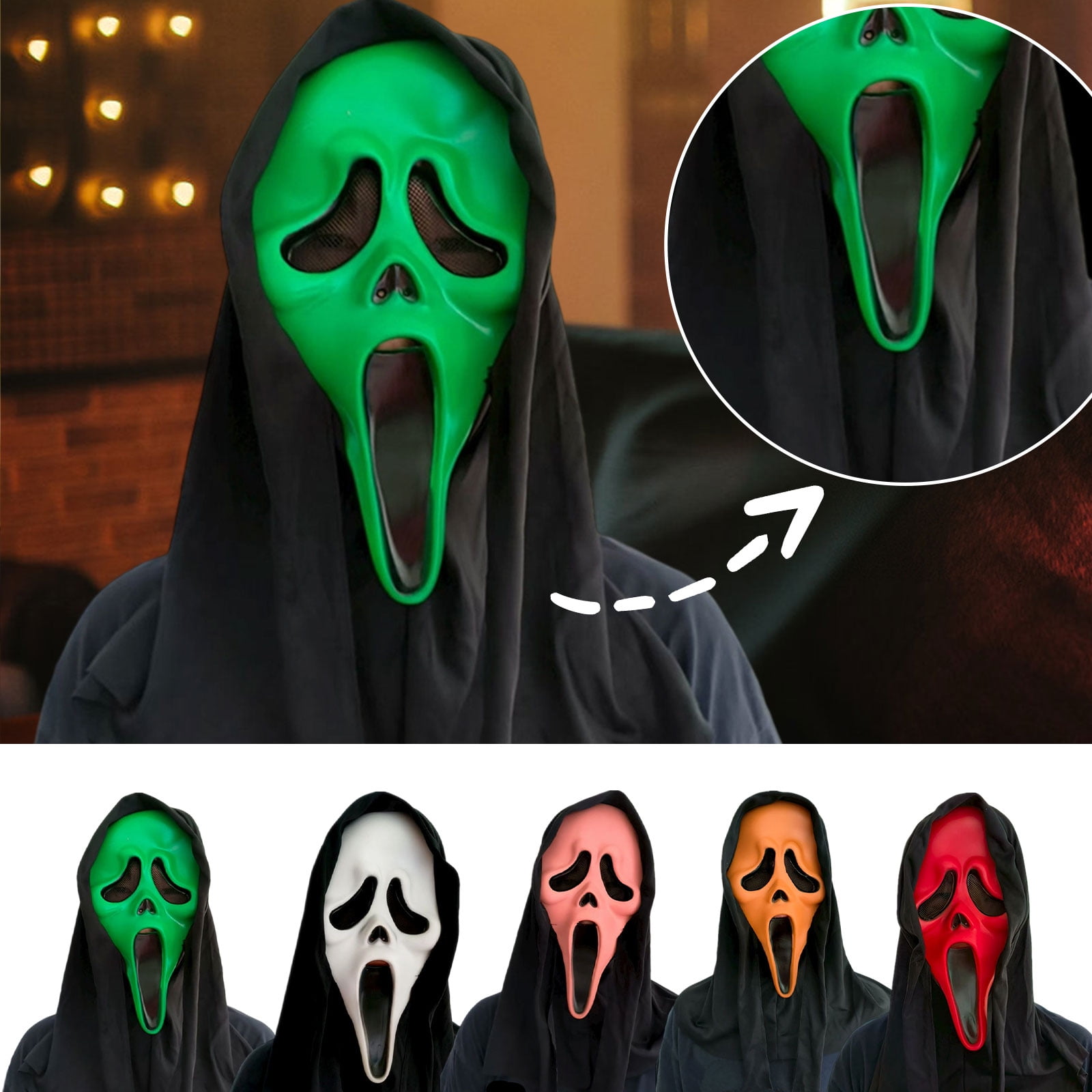 19.68Inch Halloween Ghostface Mask, Natural Latex Scary Skull Mask ...