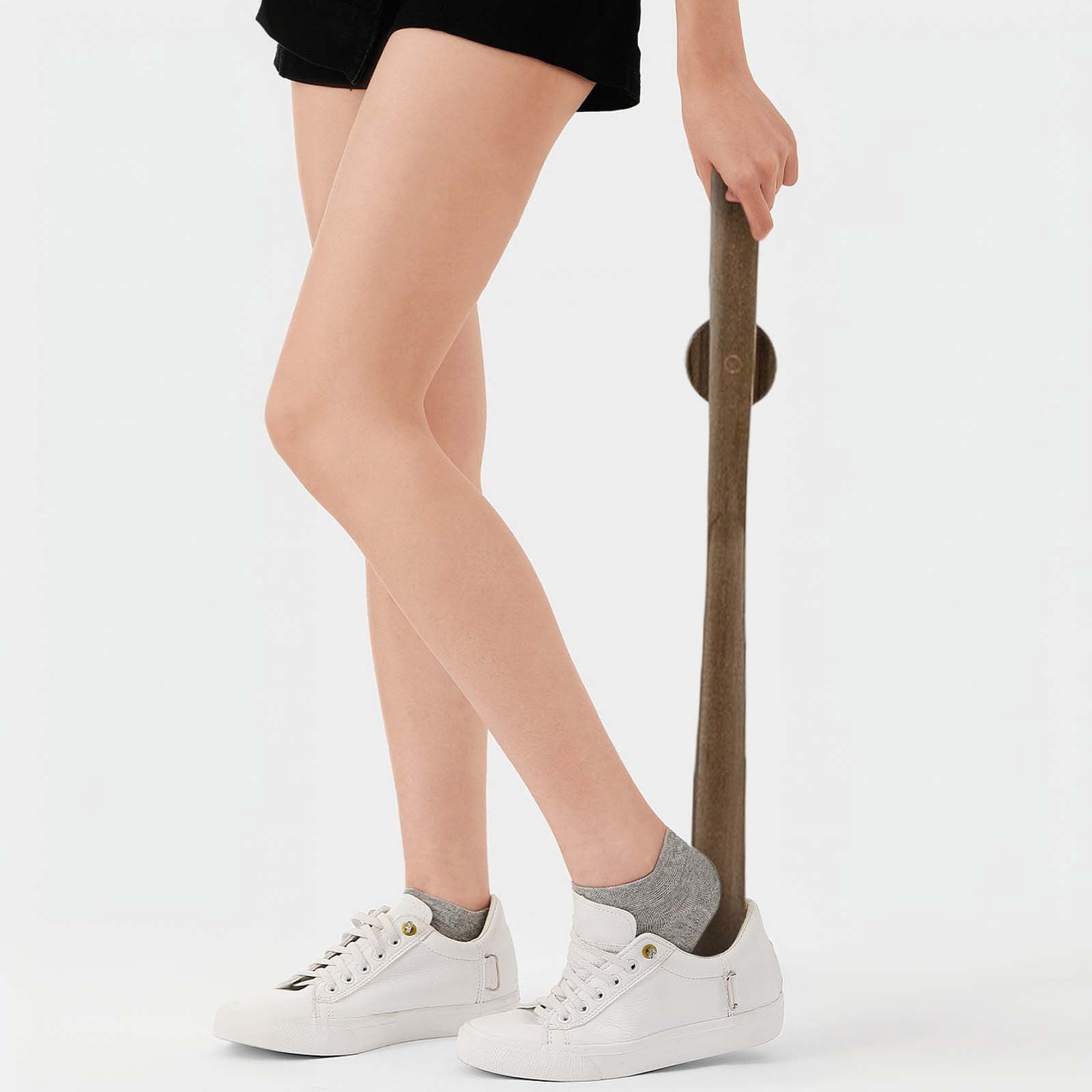 19.69 Inch Extended Handle Wooden Shoe Horn with Base - Long Reach Shoe ...