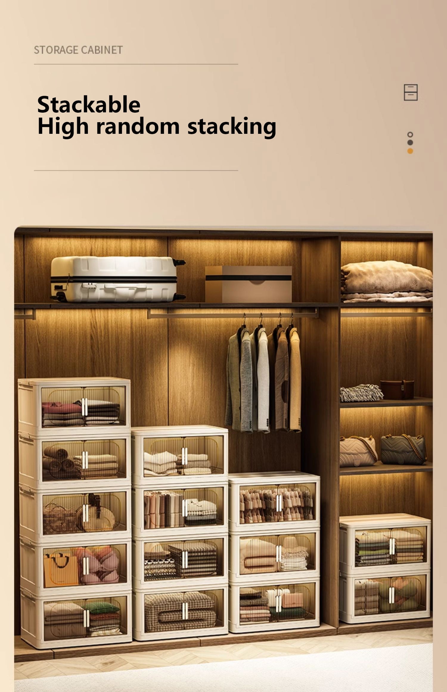 19.69" Side Wide Folding Storage Cabinet ,3 Tiers,19.69"×11.81"×31.1 ...