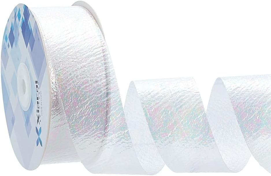 19.69 Yard Iridescent Ribbon 1-1/2 inch Wide Iridescent White ...