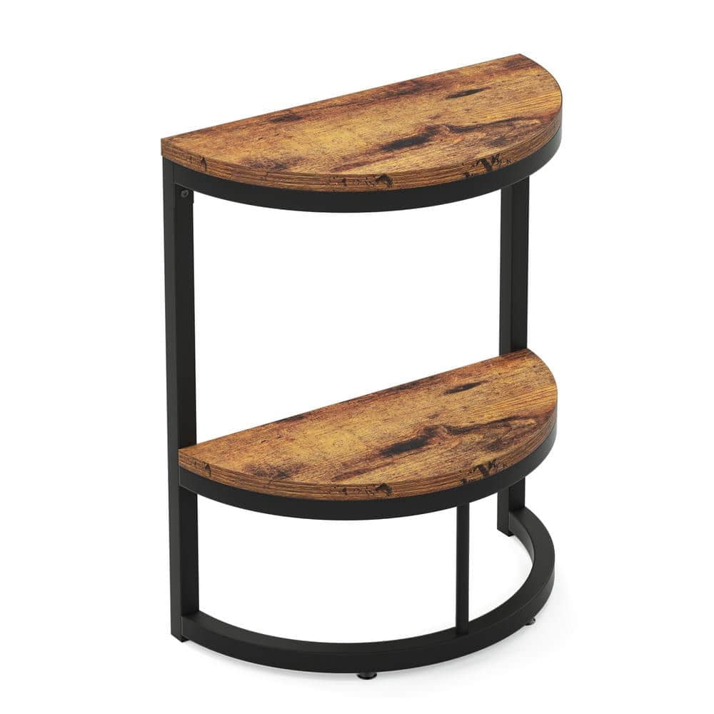 19.69 in. Width Brown Wooden C-Shape End Table, 2-Tiers of Side Table ...