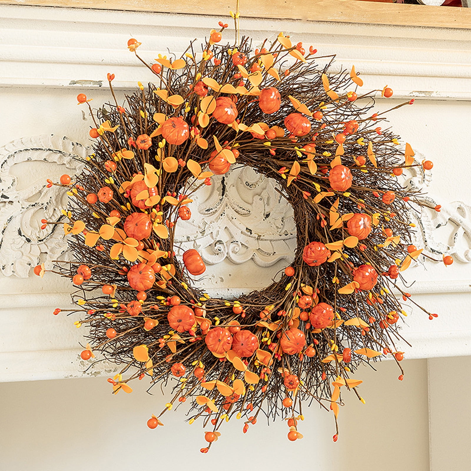 19.69Inch Artificial Fall Wreath Fall Wreaths for Front Door Orange ...