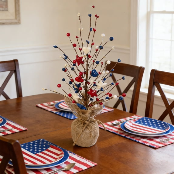 19.6in Independence Day Artificial Decorative Tree,Red White Blue Star ...
