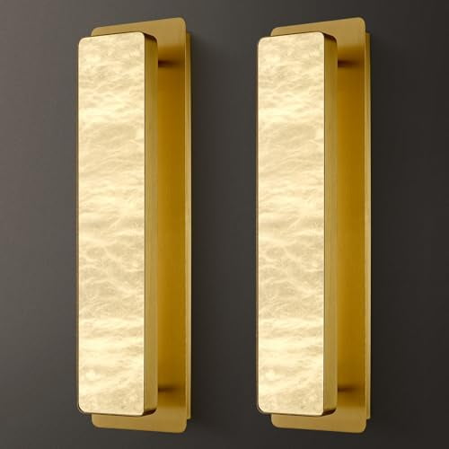 19.7" Brass Wall Sconces, Natural Alabaster Wall Sconce, Gold Large ...