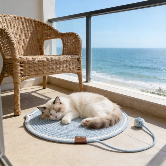 19.7'' Cat Scratcher Mat - Natural Cotton Rope Round Pad for Cats, with ...