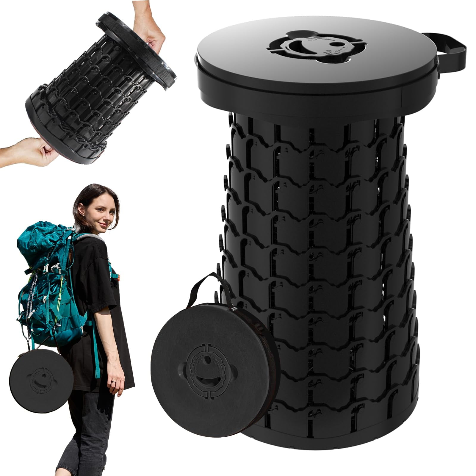 19.7" Collapsible Stool Telescoping Stool with Cushion, Portable chair ...