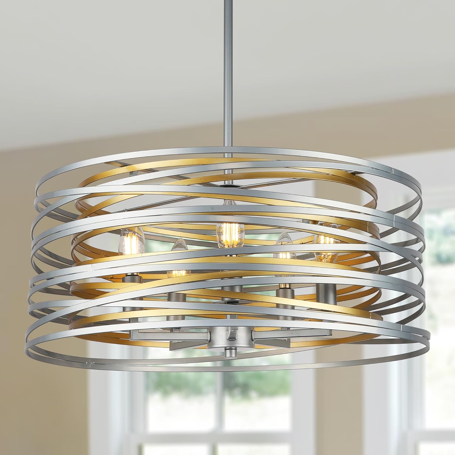 19.7'' Double Round Metal Chandelier, 5-Light Modern Farmhouse Dining ...