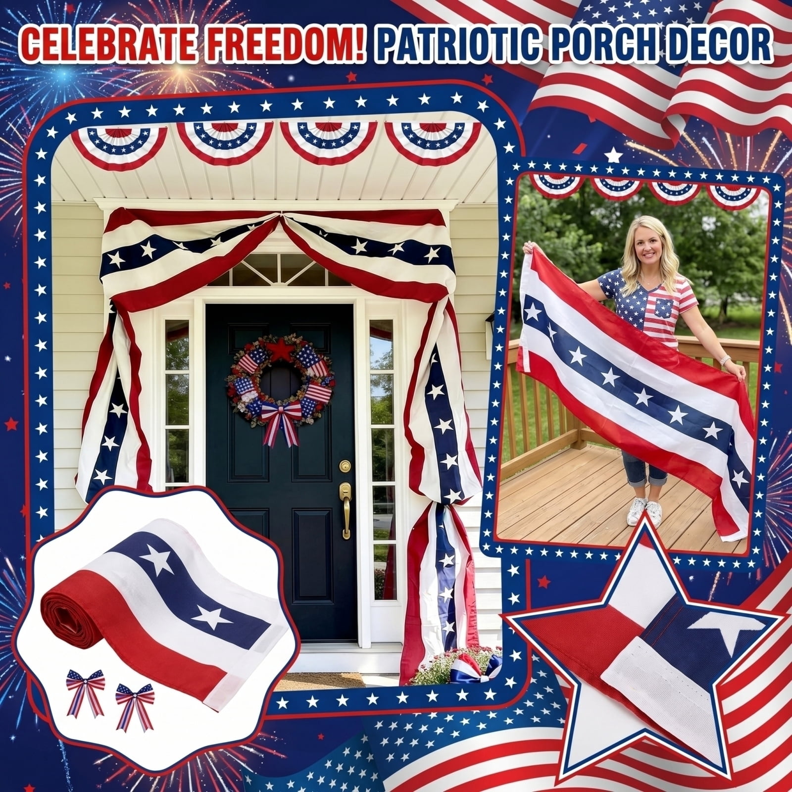 19.7 Ft Large Patriotic US Flag Bunting Decorations 4th of July Red ...