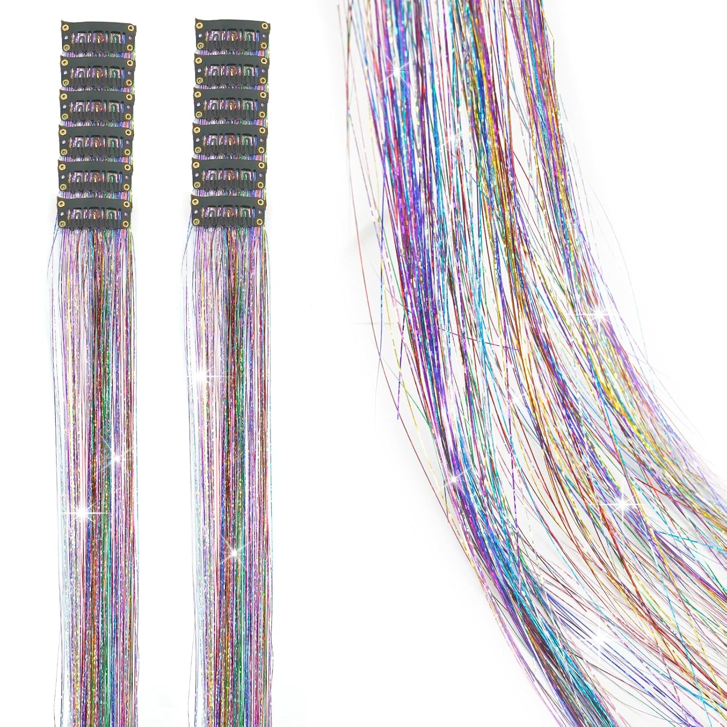 19.7 Inch Clip In Hair Fairy Tinsel Kit Clips Clip On Glitter Hair ...