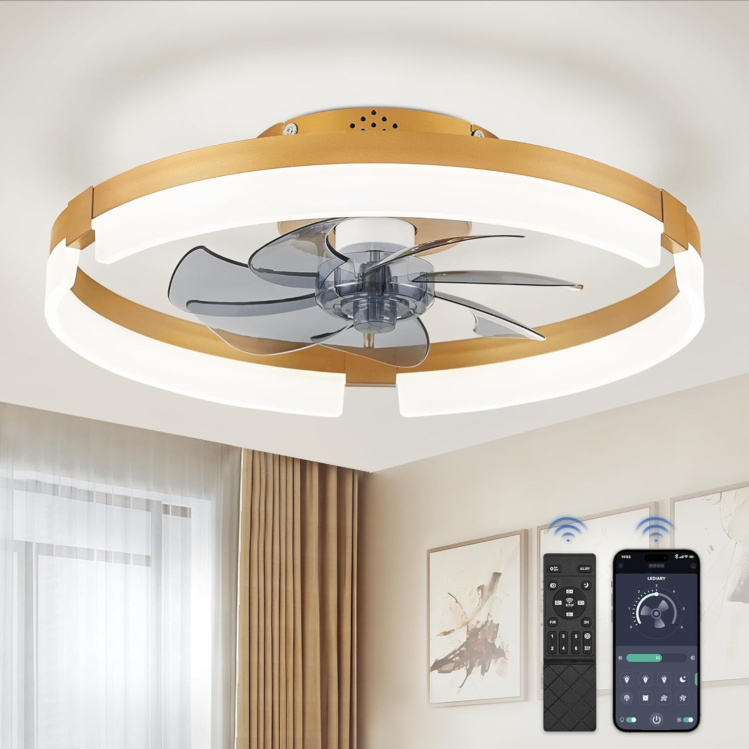 19.7 Inch Low Profile Ceiling Fans with Lights and Remote, 6 Speeds, 3 ...