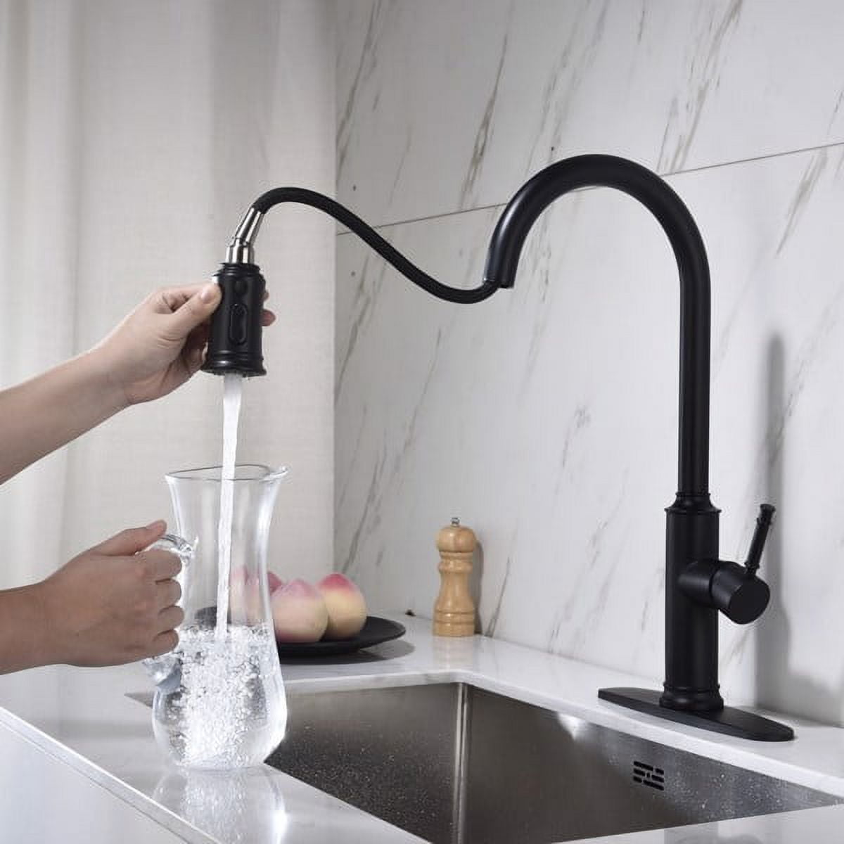 19.7" Matte Black Pull-Down Kitchen Faucet - Single Handle, Dual ...