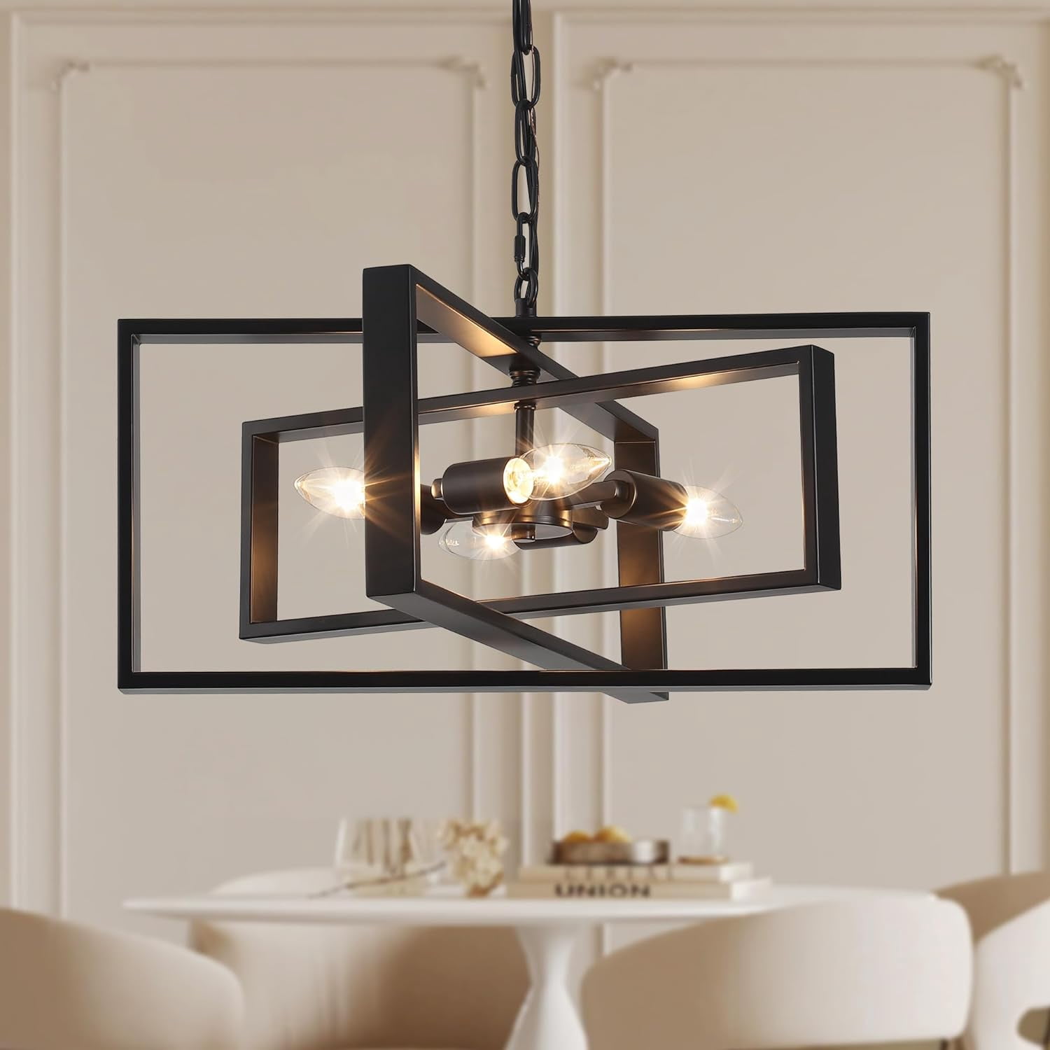 19.7'' Modern Chandelier 4-Light, Black Farmhouse Light Fixture Cross ...