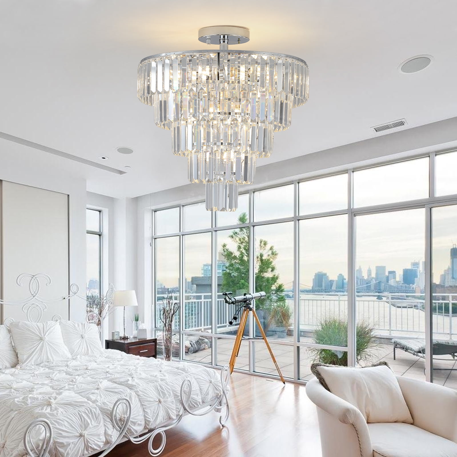 19.7" Modern Crystal Chandelier Chrome, K9 5 Tiers Hanging Pendant ...
