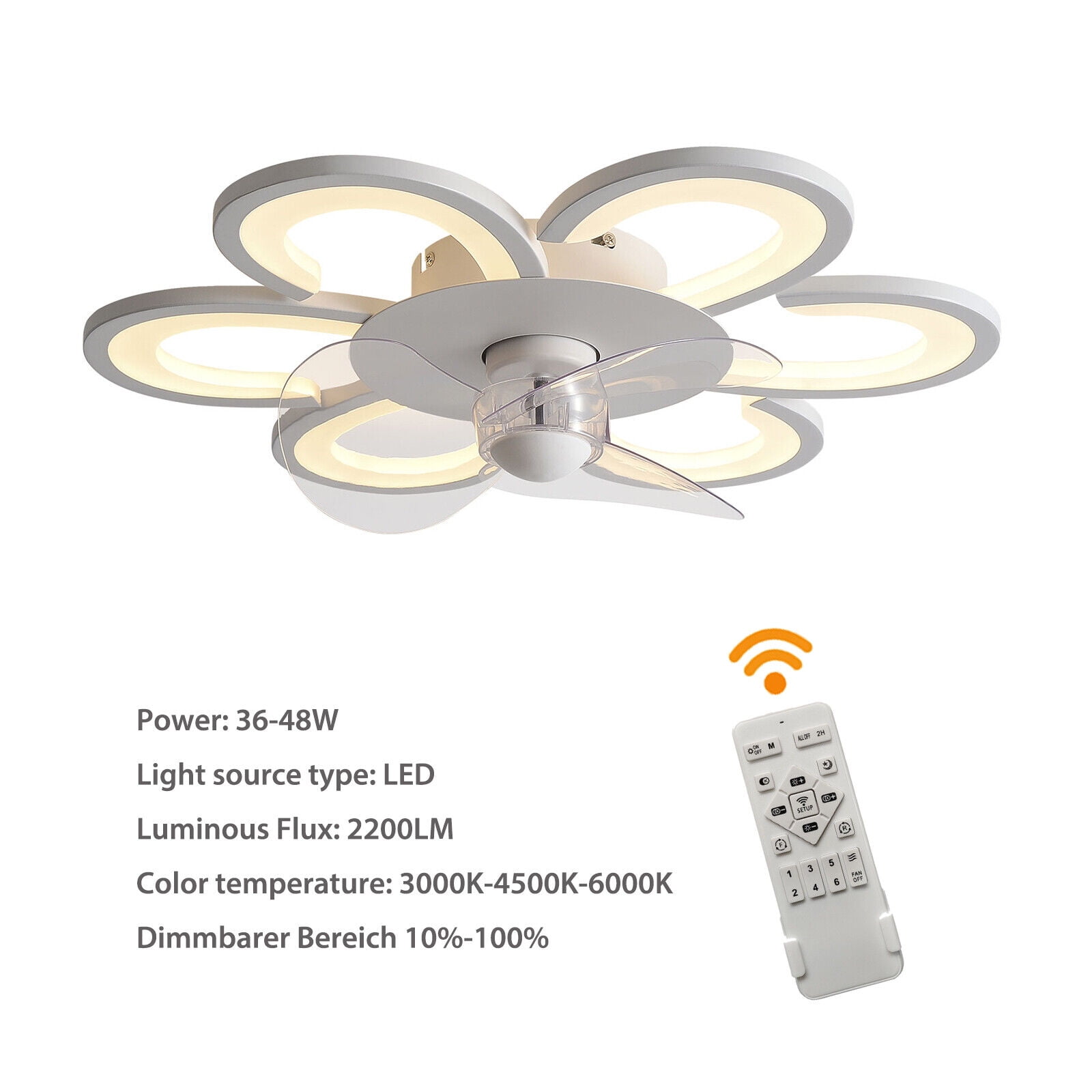 19.7" Modern Flush Mount Flower Ceiling Fan with Light Dimmable LED ...